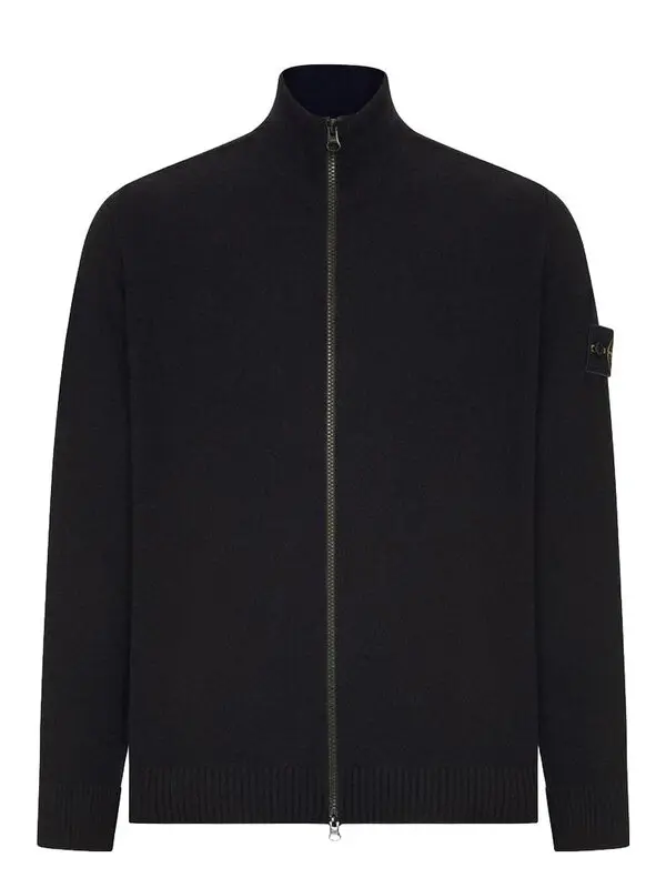 Stone Island Full Zip Wool Sweater - Black