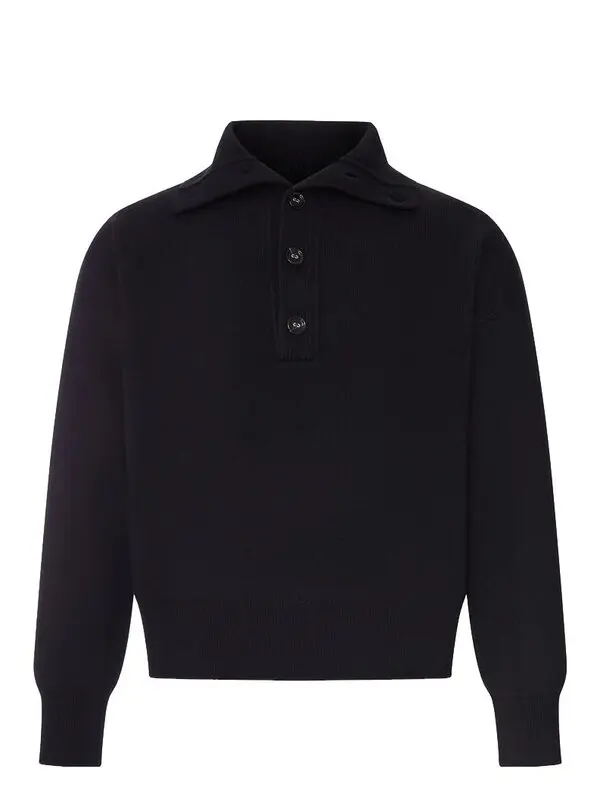AMI Paris Wool Sweater With Polo Collar - Black