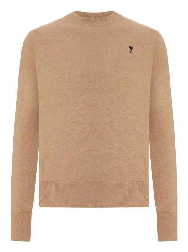 AMI Paris Merino Wool Crewneck Sweater - Brown