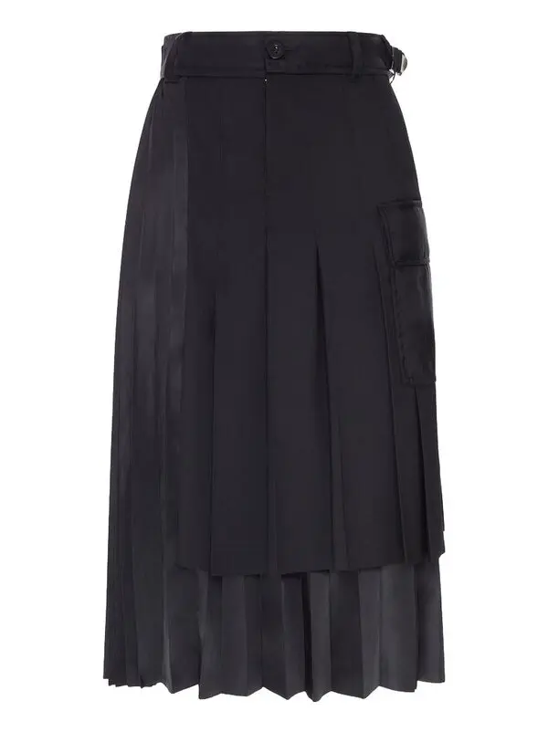 Sacai Pleated Midi Skirt With Cargo Pockets - Black