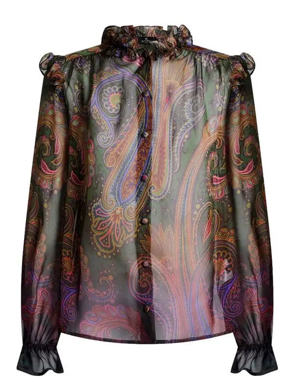 Etro Silk Shirt With Placement Dégradé Paisley Print - Green