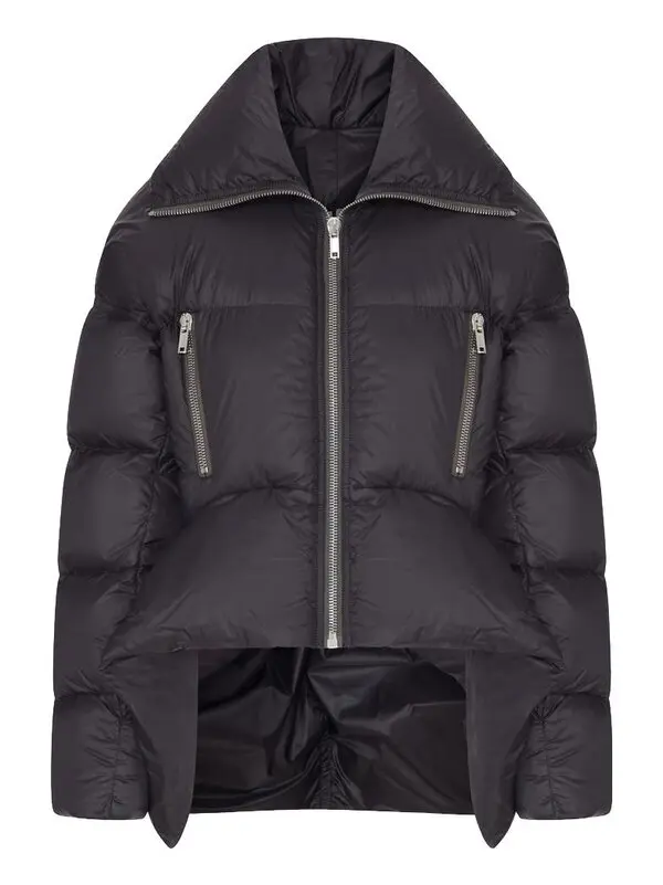 Rick Owens Short Nylon Down Jacket With Wide Collar - Black