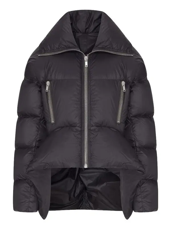 Rick Owens Short Nylon Down Jacket With Wide Collar - Black