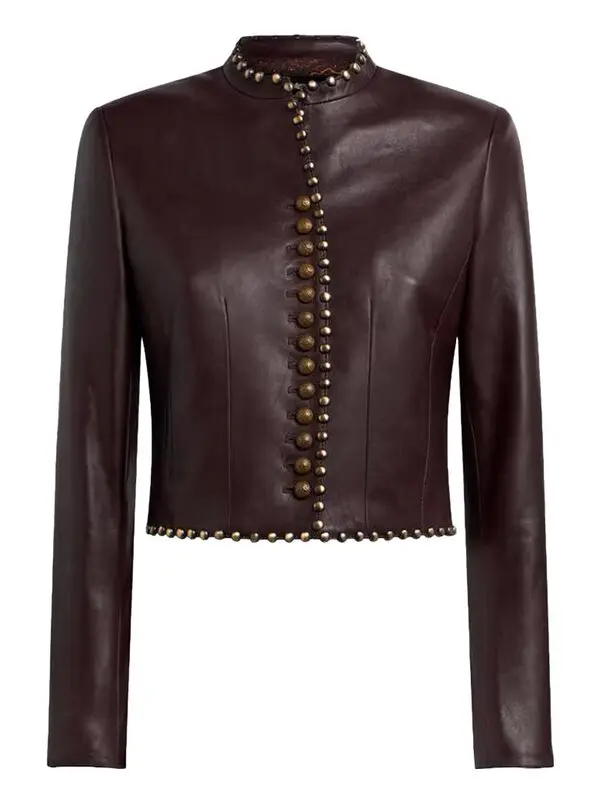 Etro Studded Cropped Leather Jacket - Black