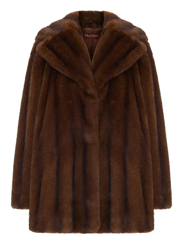 Max Mara Eco Fur Coat With Revers Collar - Brown