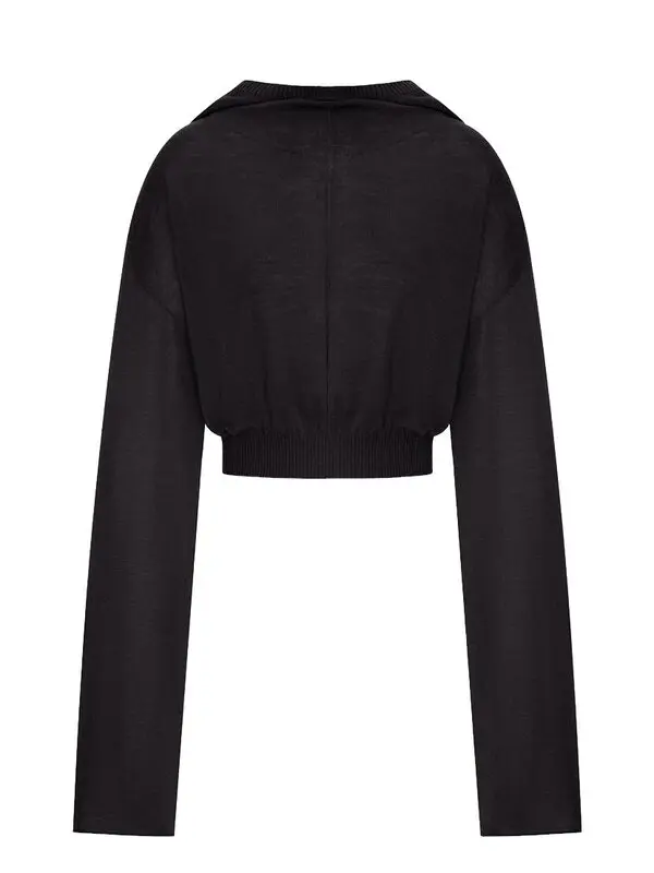 Rick Owens Cropped Knit Sweater With Hood - Black