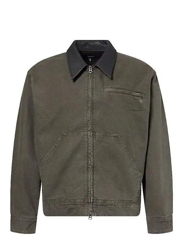 Rag & Bone Workwear Leather Collar Denim Jacket - Drkgrn