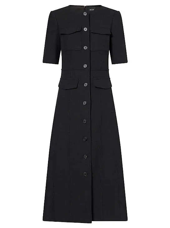 ME+EM Button-front Tailored Woven Midi Dress - Black