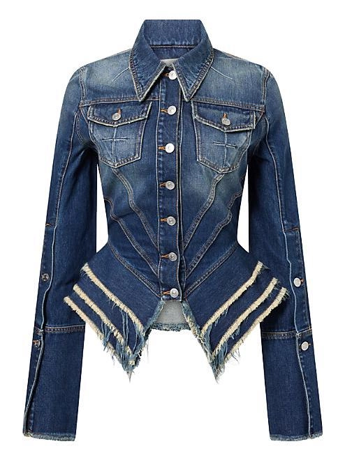 Matieres Fecales Mikaela Asymmetric-hem Denim Jacket - Blue