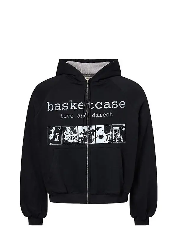 BASKETCASE Graphic-print Scar Thermal Cotton Hoody - Black