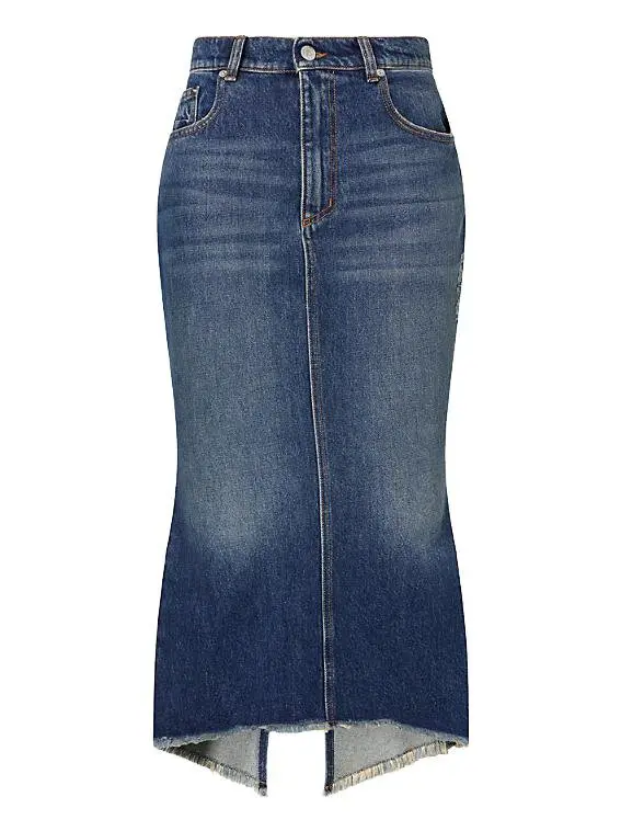 Matieres Fecales Mikaela Raw-hem Denim Midi Skirt - Blue