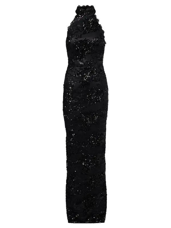 Rebecca Vallance Beau Sequined Halterneck Gown - Black