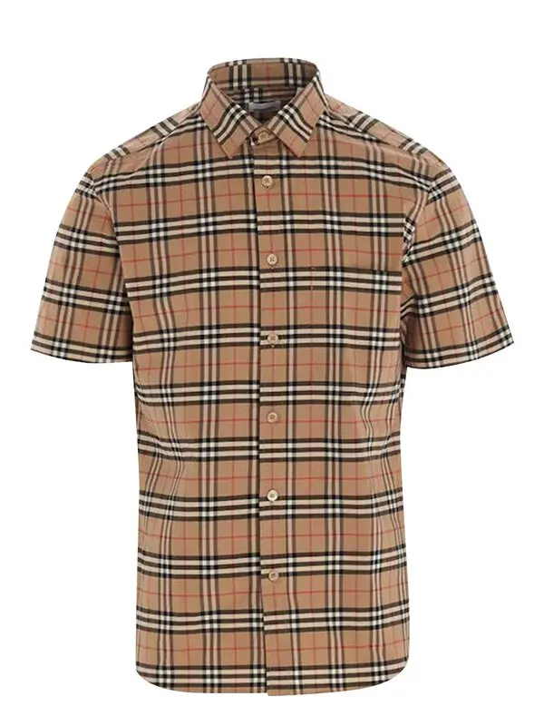 Burberry Small Scale Check Stretch Cotton Short-sleeve Shirt 'archive Beige - Tan