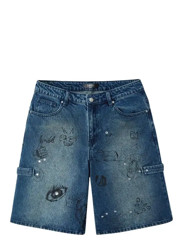 HAPPY MEMORIES DON'T DIE Graffiti Shorts - Blue