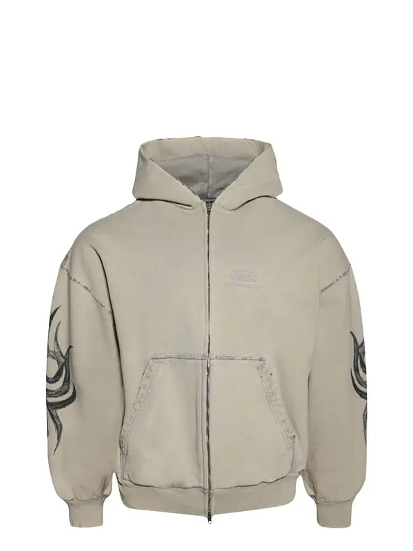 Balenciaga Distressed Logo Embroidered Zip Hoodie 'cement - Grey