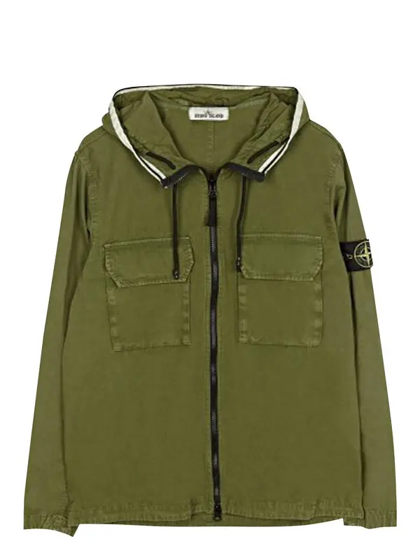 Stone Island Garment Dyed Hooded Shirt Jacket 'olive - Green