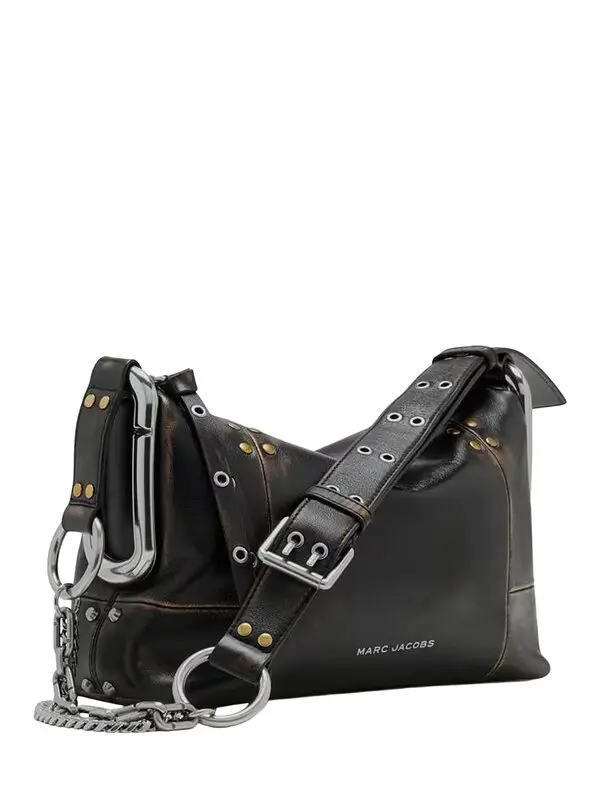 Marc Jacobs Studded Distressed Leather Scene Medium Shoulder Bag /multicolor - Black