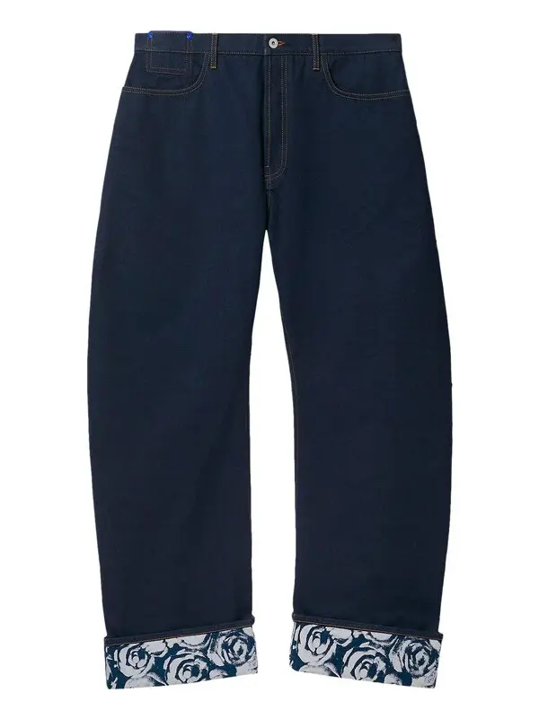 Burberry Logo Patch Straight Leg Turn Up Hem Jeans - Blue