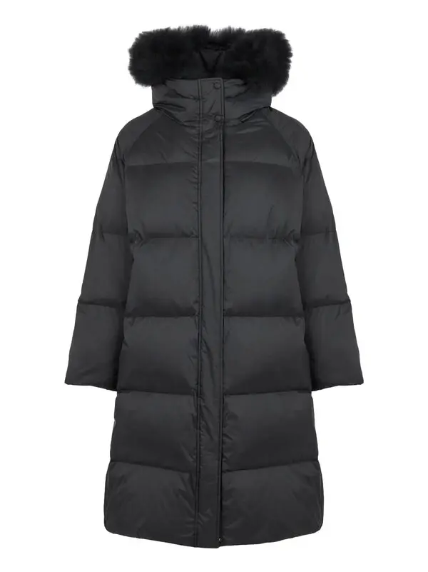 YVES SALOMON Long Down Jacket In Waterproof Technical Fabric With Lamb - Black
