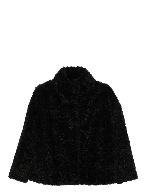 Herno Short High Collar Coat In Faux Fur - Black