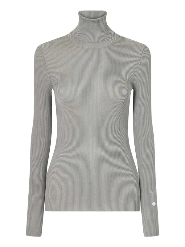 Stella McCartney Shiny Ribbed Turtleneck Sweater - Silver