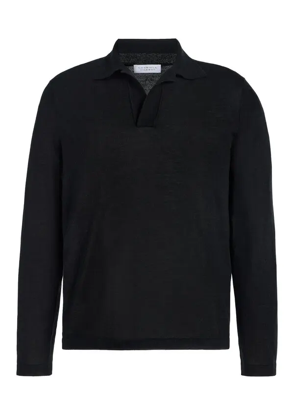 Gabriela Hearst Frome Knit Long Sleeve Polo In Cashmere - Black