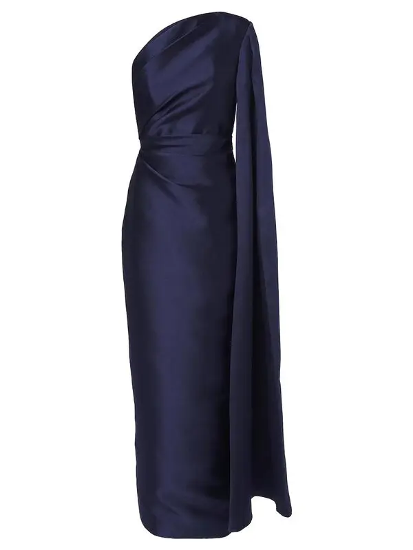 Solace London Veya Pleated One-shoulder Satin Gown - Blue
