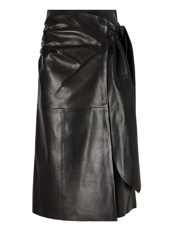 Nour Hammour Viret Knotted Paneled Leather Midi Skirt - Black