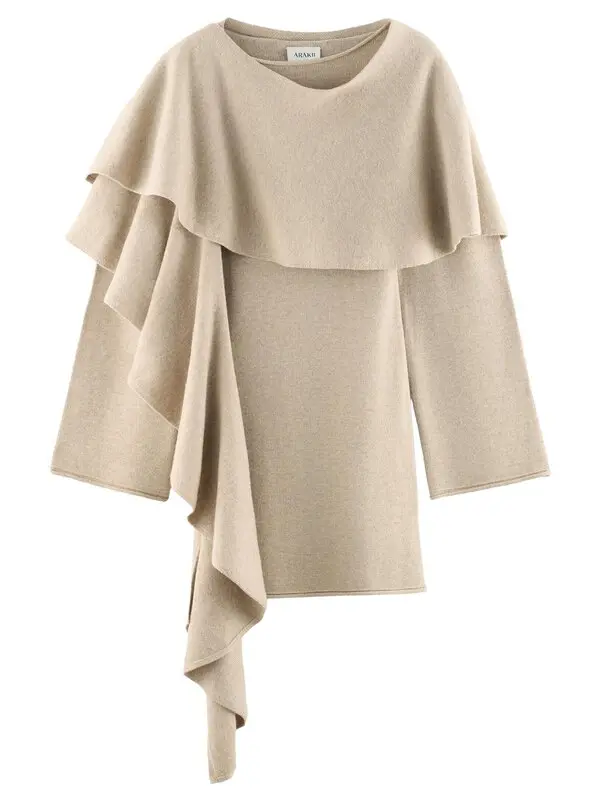 Arakii Ruffled Scarf Wool-blend Mini Dress - Nude