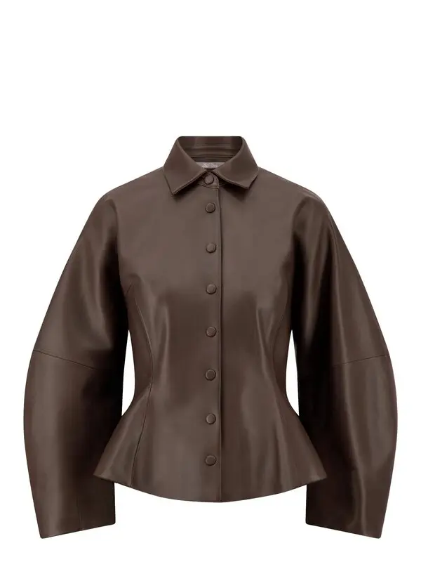 Lela Rose Leather Peplum Jacket - Brown