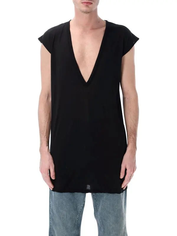 Rick Owens Sleeveless Deep V-neck Longline T-shirt - Black