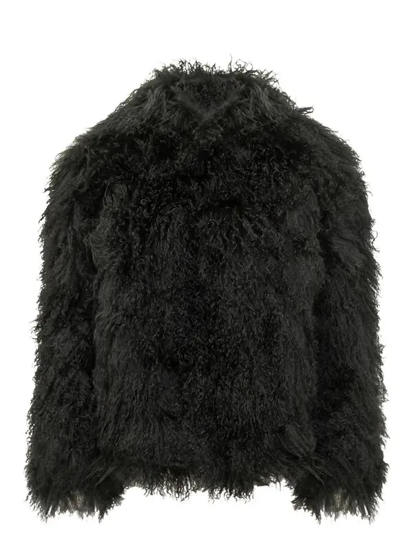 MARTHA LOUIS Mongolian Shearling Jacket With Wide Neck - Black