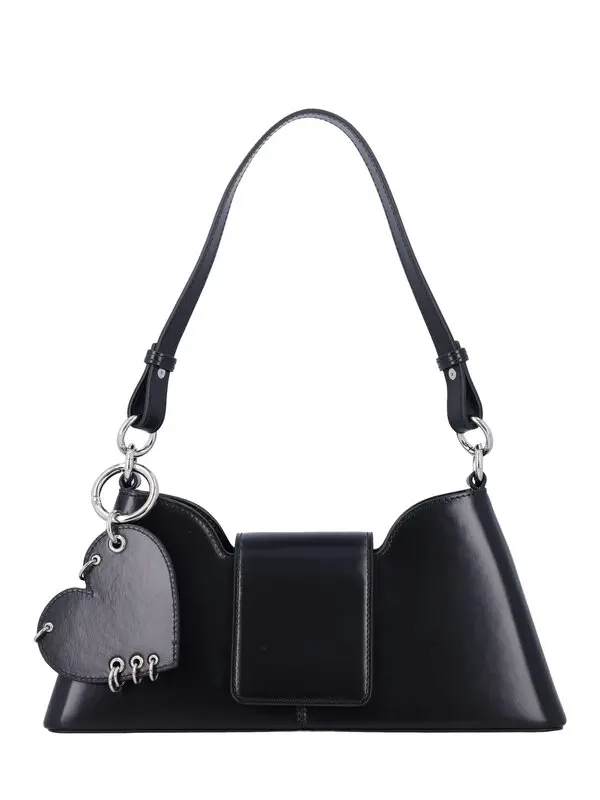 JUSTINE CLENQUET Marla Geometric Leather Handbag With Heart Charm - Nero