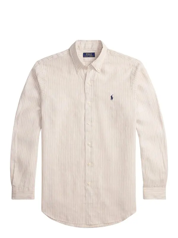 Ralph Lauren Long Sleeve Striped Button-front Dress Shirt - Beige
