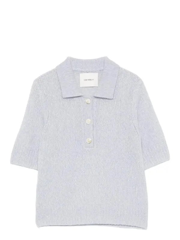 LISA YANG Cashmere Silk Polo With Button Placket And Ribbed Hem - Azzurro