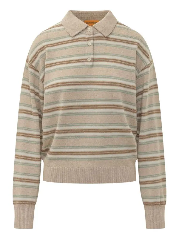 Guest In Residence Cashmere Striped Polo - Sandstone Combo