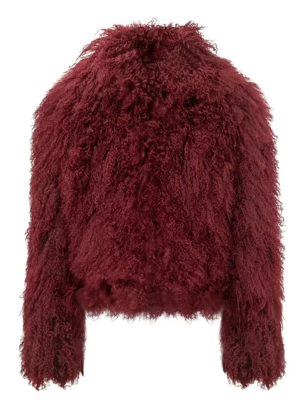 MARTHA LOUIS Mongolian Shearling Jacket With Neck - Burgundy