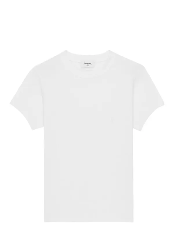 Saint Laurent Fitted Crewneck T-shirt With Embroidered Logo - Bianco