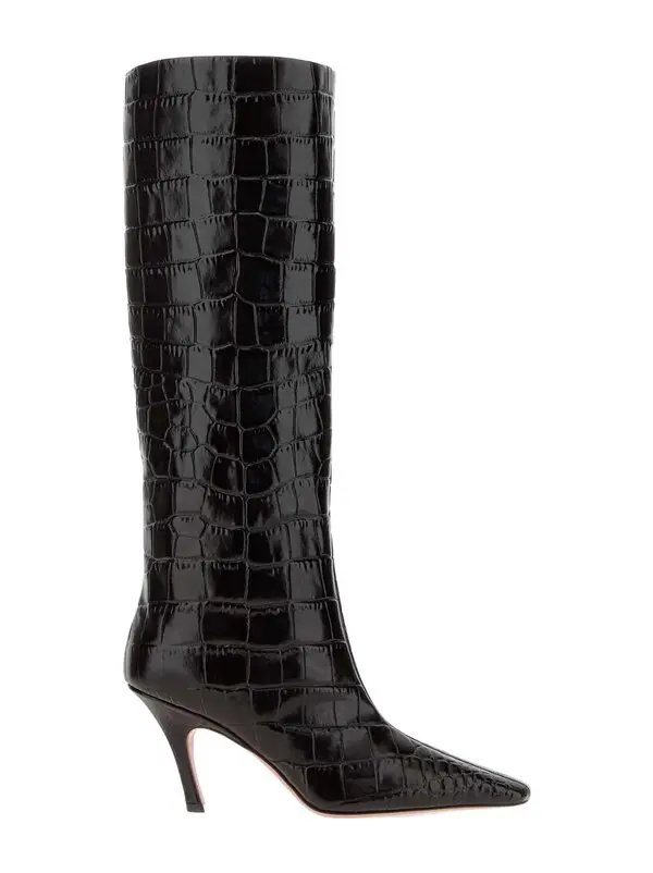 Amina Muaddi Dark Leather Mona Boots - Brown