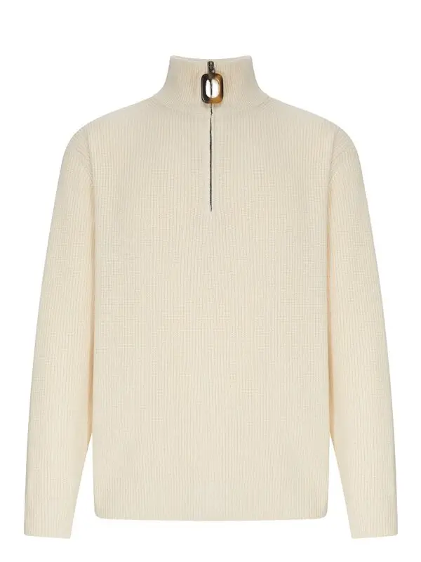 JW Anderson J.w.anderson Ribbed Sweater With High Neck And Zip - Cream