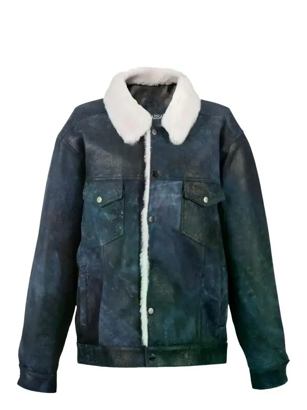 DANCASSAB Giulia Shearling-collar Leather Jacket - Blue