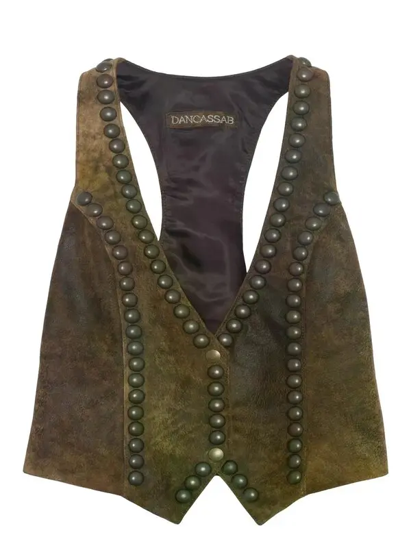 DANCASSAB Naomi Stud-embellished Suede Vest - Brown