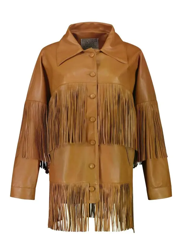 DANCASSAB Loretta Fringe-trim Leather Jacket - Brown