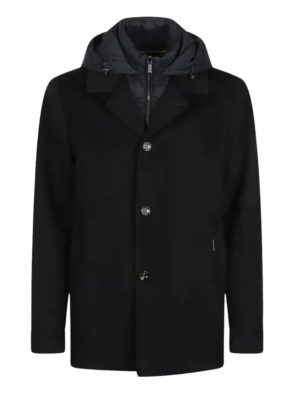 MOORER Hooded Layered Coat - Blue