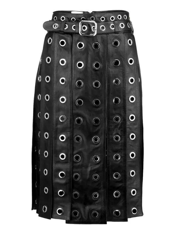 DANCASSAB Vera Eyelet Belted Skirt - Black