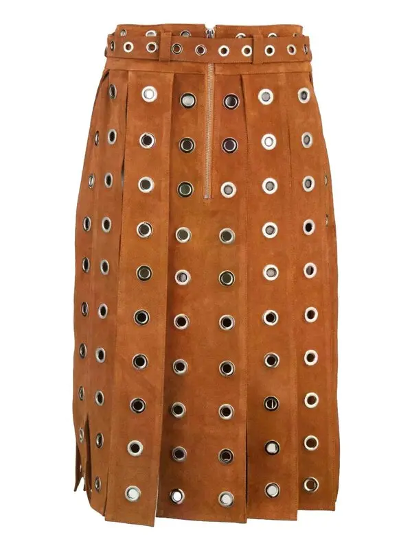 DANCASSAB Vera Eyelet Belted Skirt - Brown