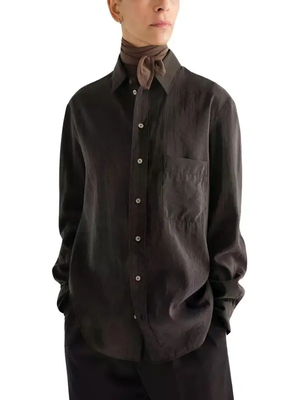 LEMAIRE Straight Shirt In Dry Silk - Brown
