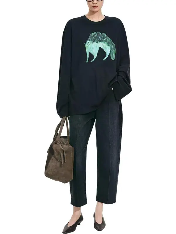 JNBY Long Sleeve Cat Print T-shirt - Black