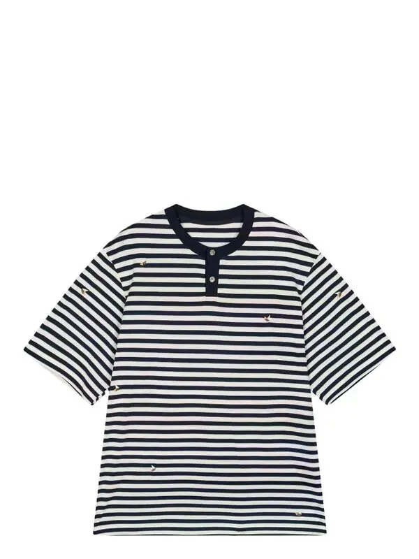 CROQUIS Sailboat-embroidery Striped T-shirt - White