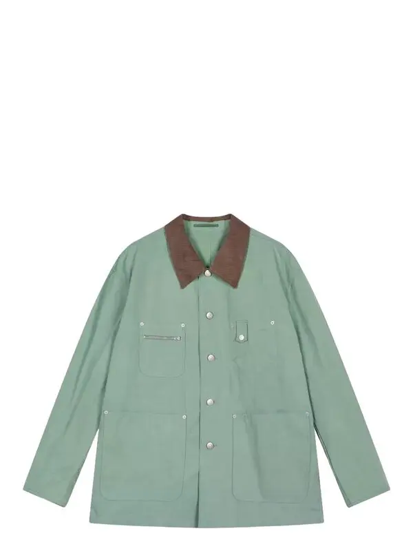 CROQUIS Multi-pocket Contrast-collar Jacket - Green